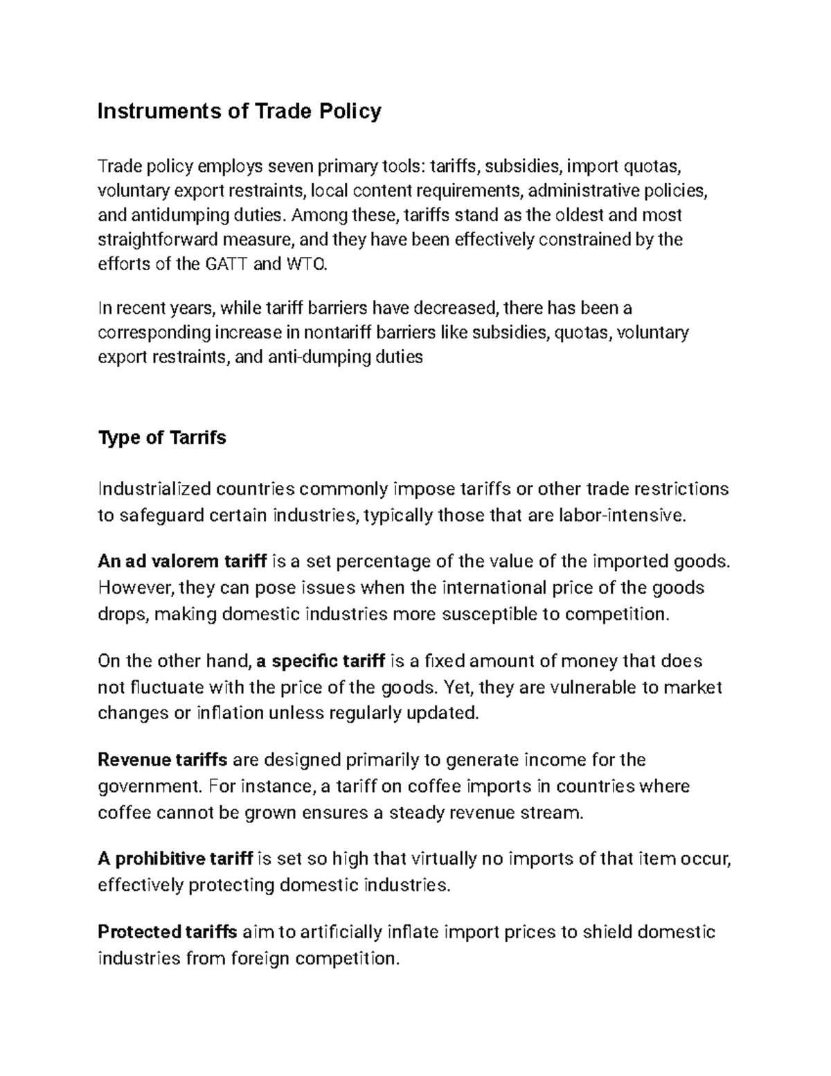 Trade Barriers - helpful - Instruments of Trade Policy ####### Trade ...