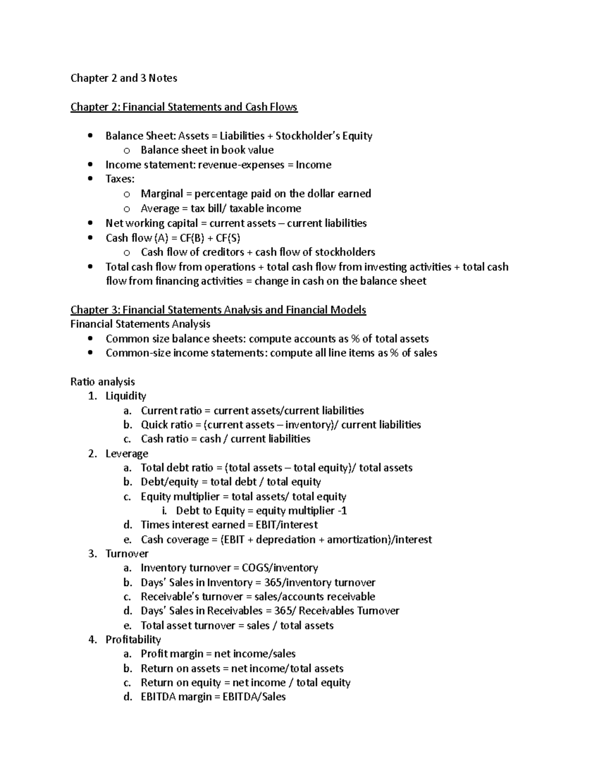 Finance Chapter 2 and 3 Notes - Chapter 2 and 3 Notes Chapter 2 ...