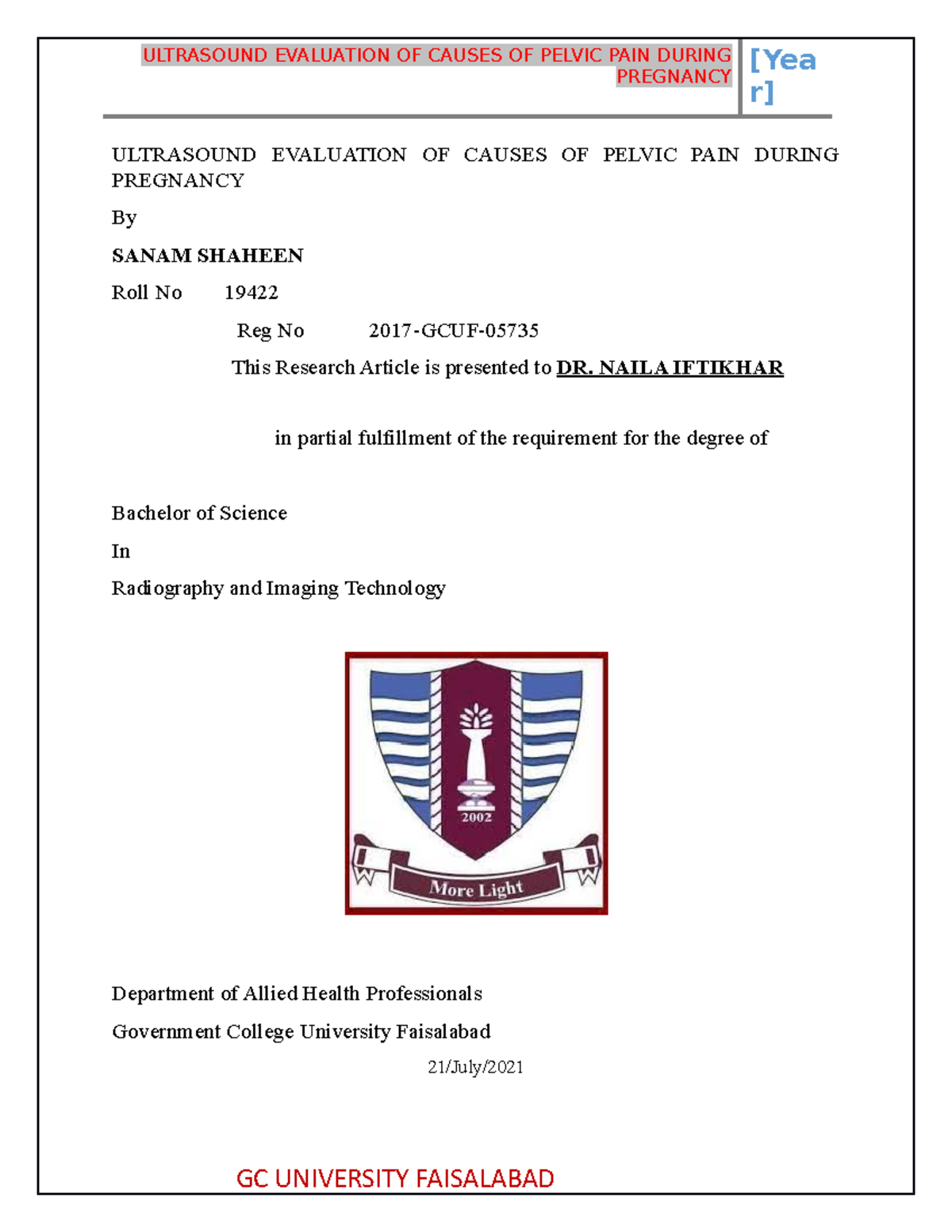 RP final file research paper - PREGNANCY [Yea r] ULTRASOUND EVALUATION ...