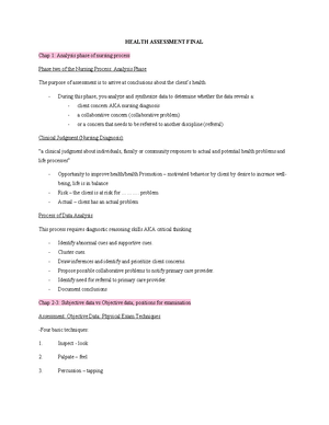 Health Assessment Exam 1 Review Sheet - Health Assessment Exam 1 ...