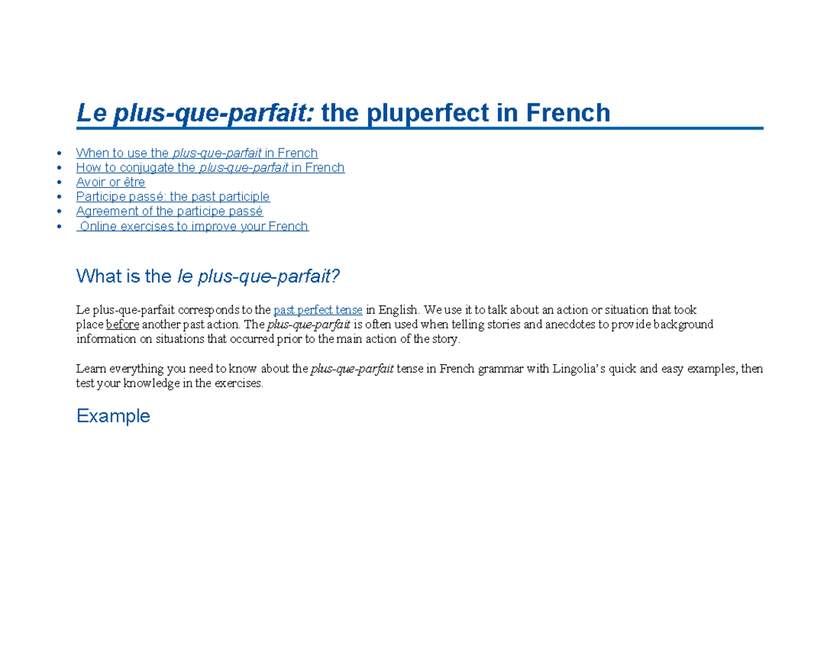 Le plus que parfait - grammatikarbeit franzosich - Le plus-que-parfait ...
