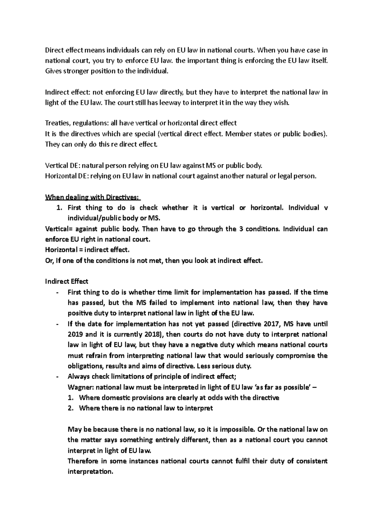 Tutorial Notes On Direct Indirect Effect Direct Efect Means Individuals Can Rely On Eu Law In