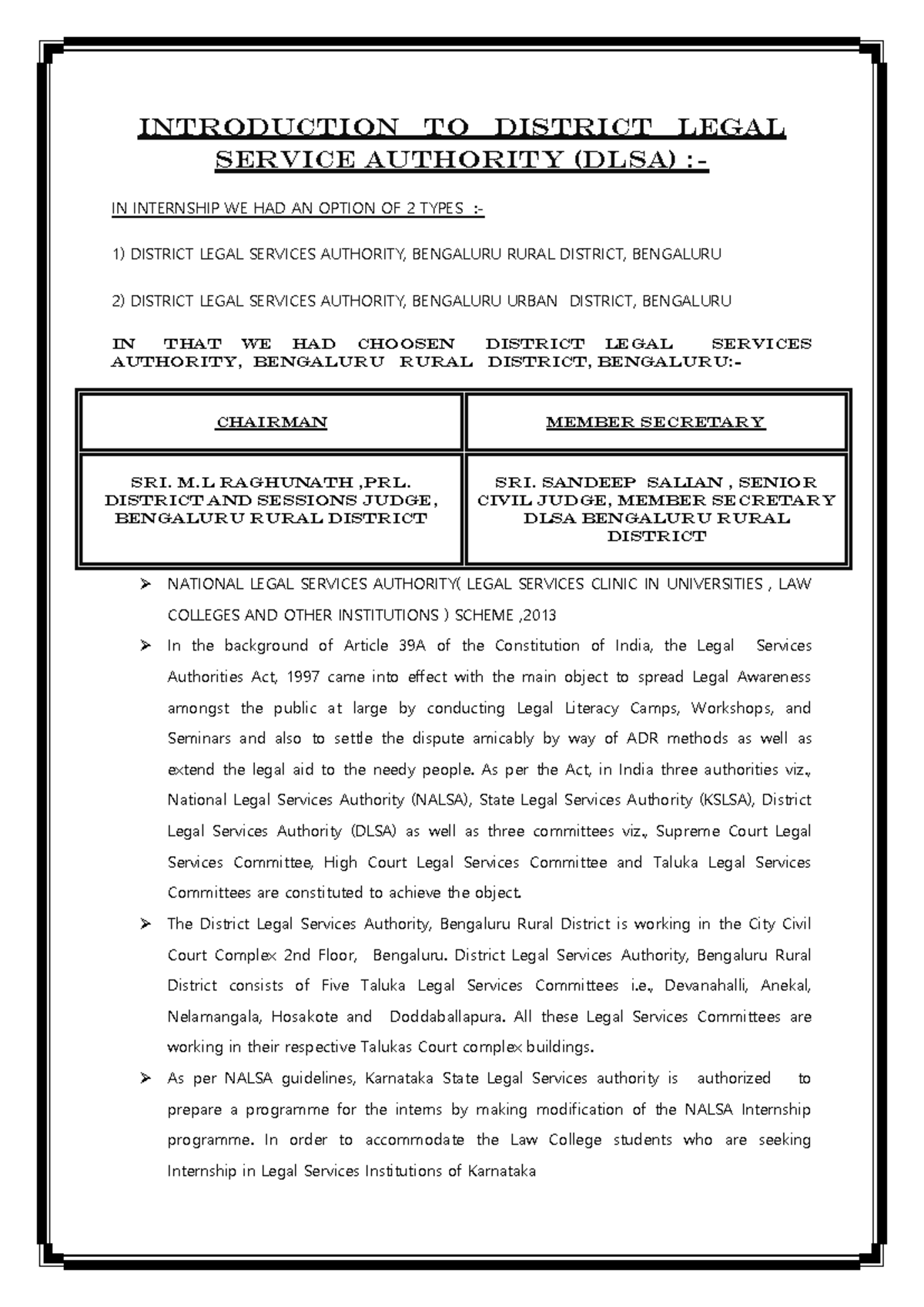 Model for DLSA - INTRODUCTION TO DISTRICT LEGAL SERVICE AUTHORITY (DLSA) :- IN INTERNSHIP WE HAD ...