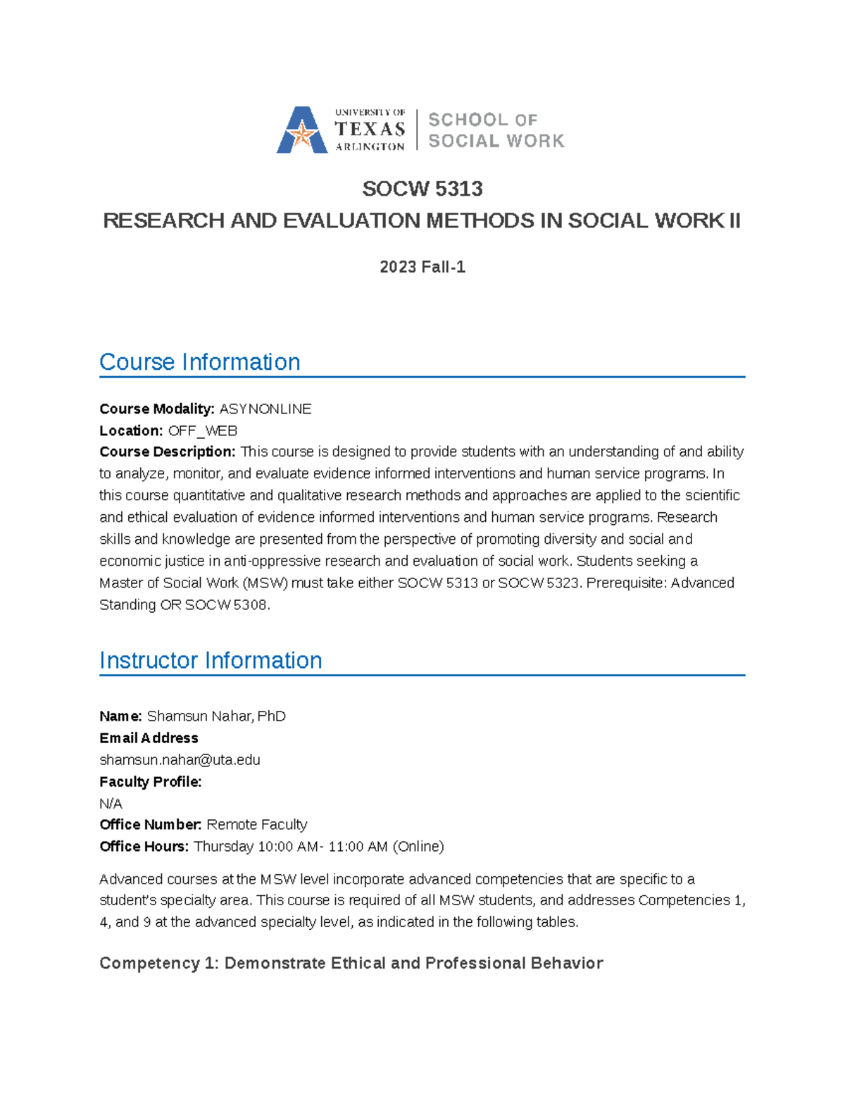 2023 Fall SOCW-5313 Research & Evaluation Methods II-1 - SOCW 5313 ...