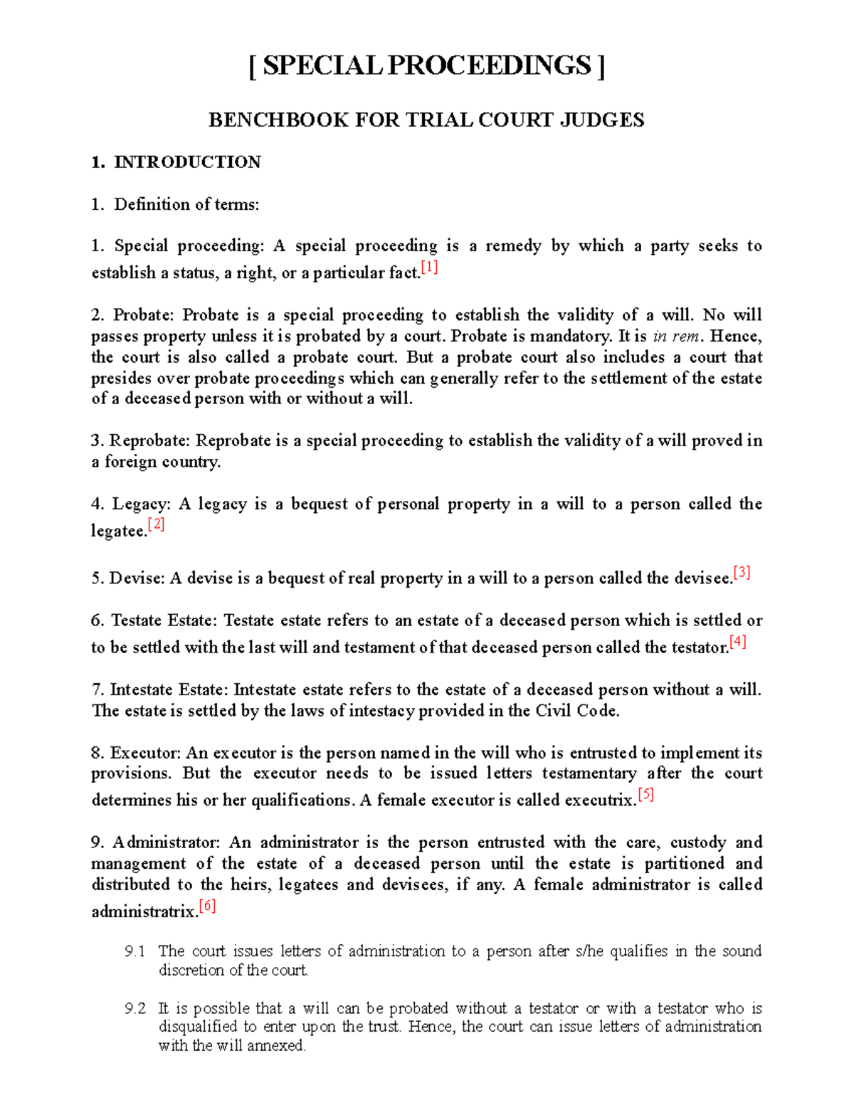 Special Proceedings Handbook - [ SPECIAL PROCEEDINGS ] BENCHBOOK FOR TRIAL COURT JUDGES 1. - Studocu