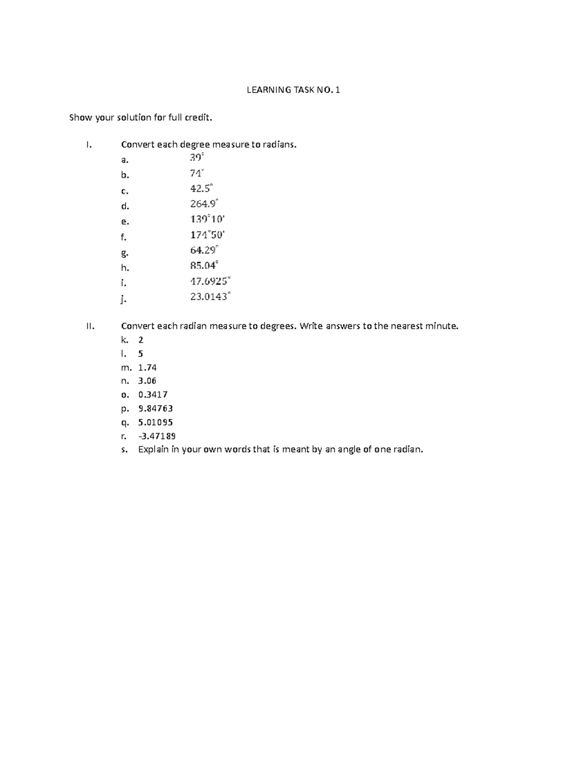 Math-David - for activities - LEARNING TASK NO. 1 Show your solution ...