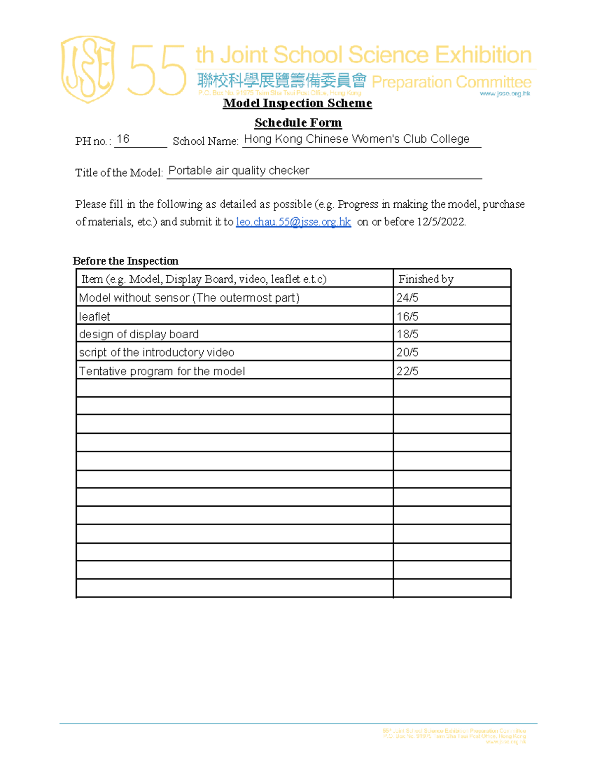 Schedule Form Hkcwcc - efwefwefewf - Model Inspection Scheme Schedule ...
