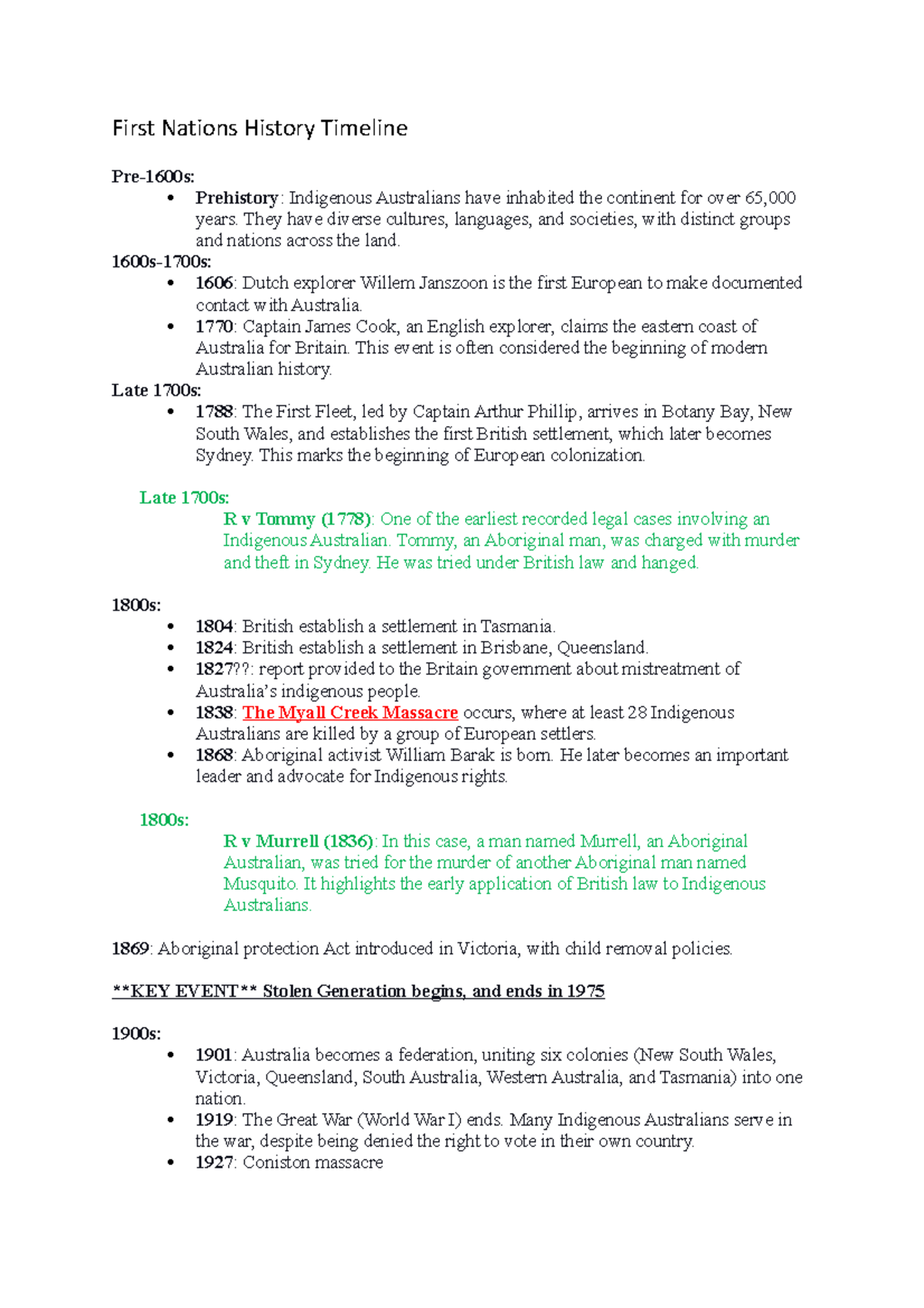 Indigenous Australians and the law event timeline - First Nations ...