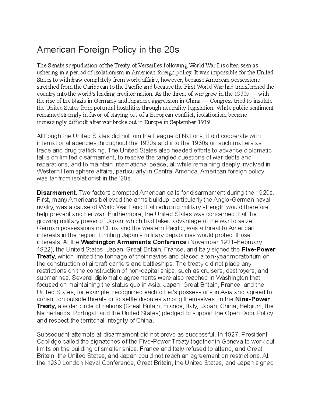 Isolation to WW2 - typed in class - American Foreign Policy in the 20s ...
