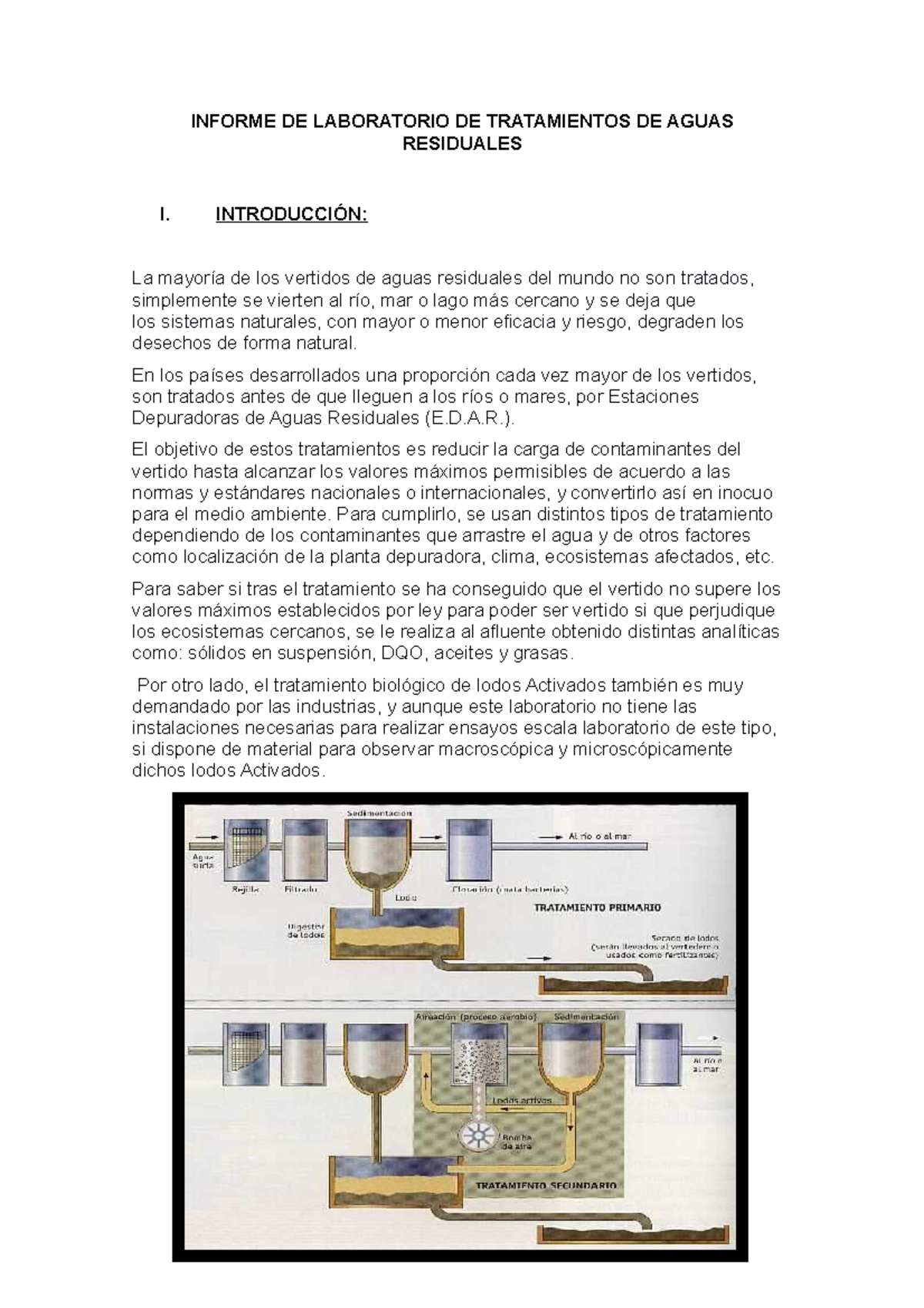 Informe DE Laboratorio DE Tratamientos DE Aguas Residuales - INFORME DE LABORATORIO DE ...