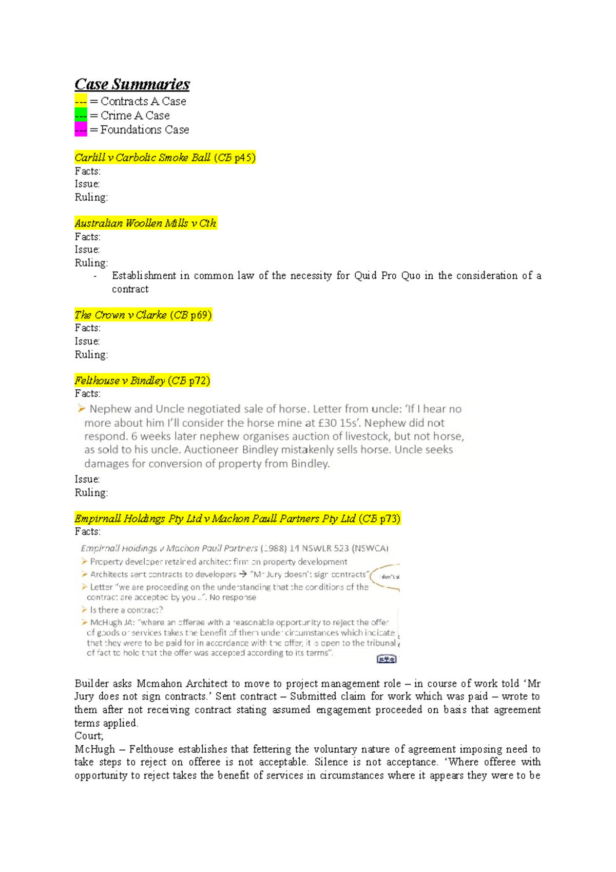 Case Summaries - Description - Case Summaries - = Contracts A Case ...