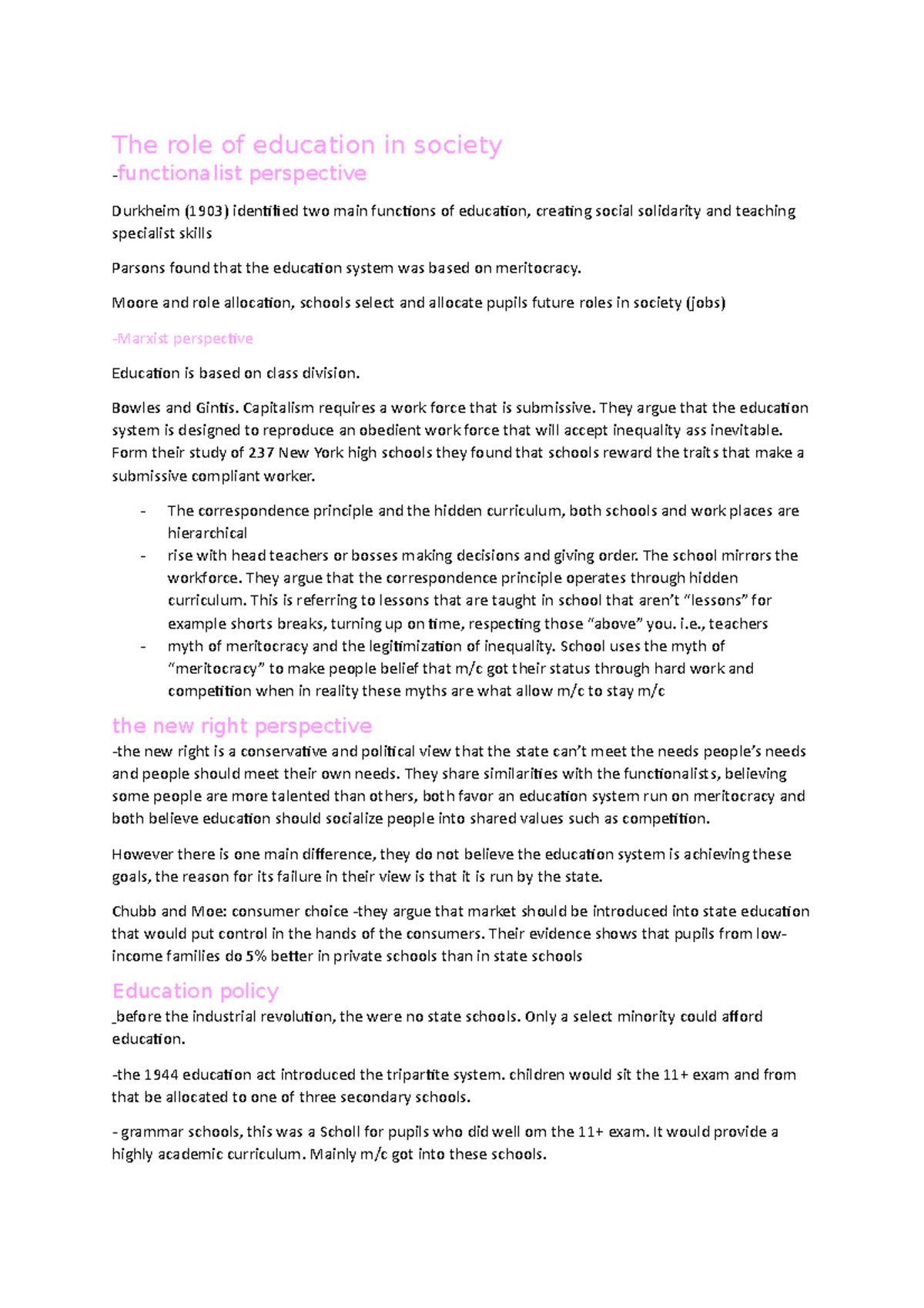 AS sociology - key theorists - The role of education in society ...