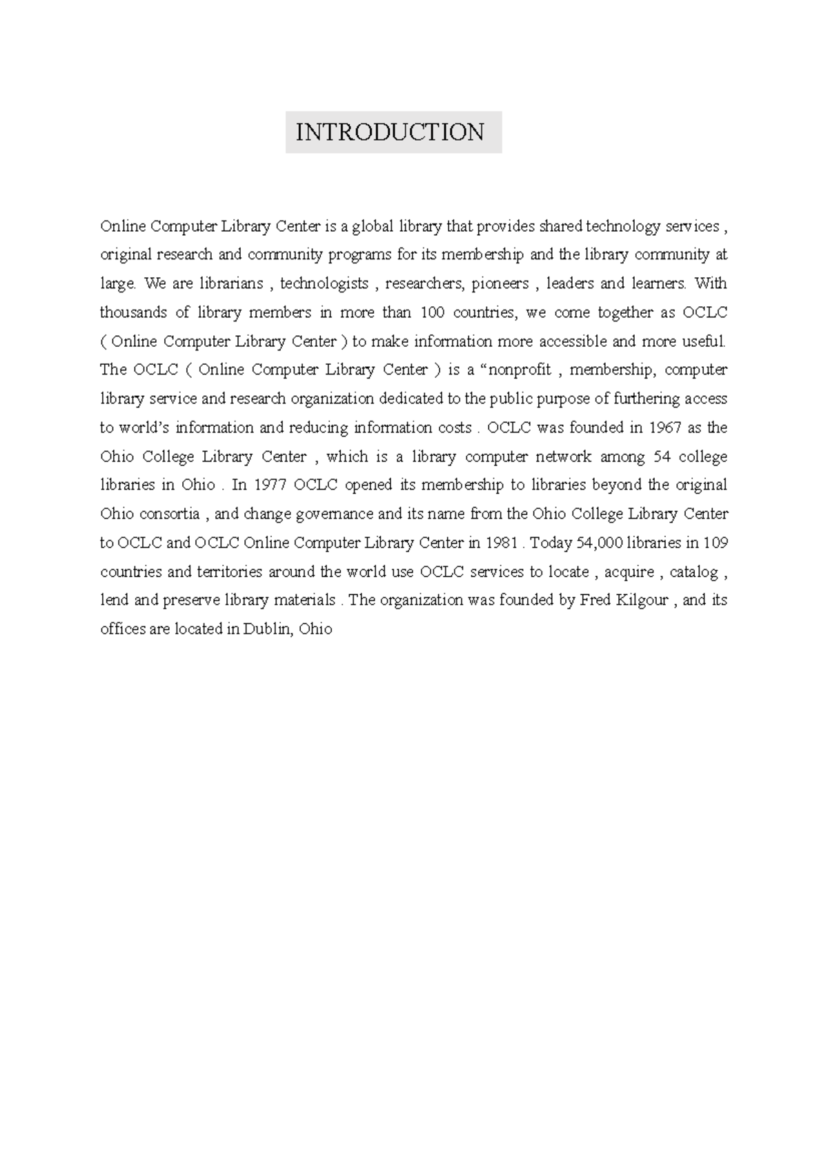 Report of OCLC - Grouping Assignment - Online Computer Library Center ...