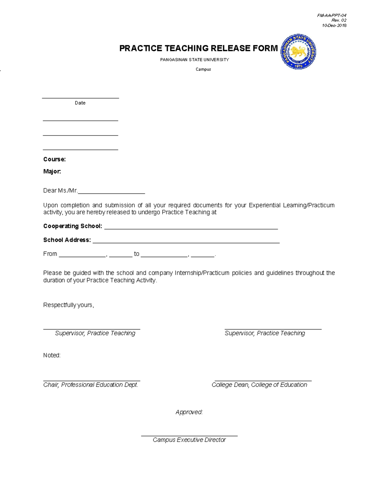 04 Practice Teaching Release Form rev - FM-AA-PPT- Rev. 02 10-Dec ...