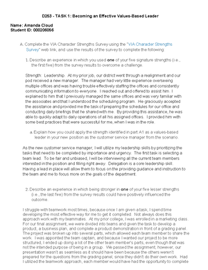 D082 Task 2 - task 2 - D082 Task 2 Amanda Cloud Student Id: 000206056 A ...