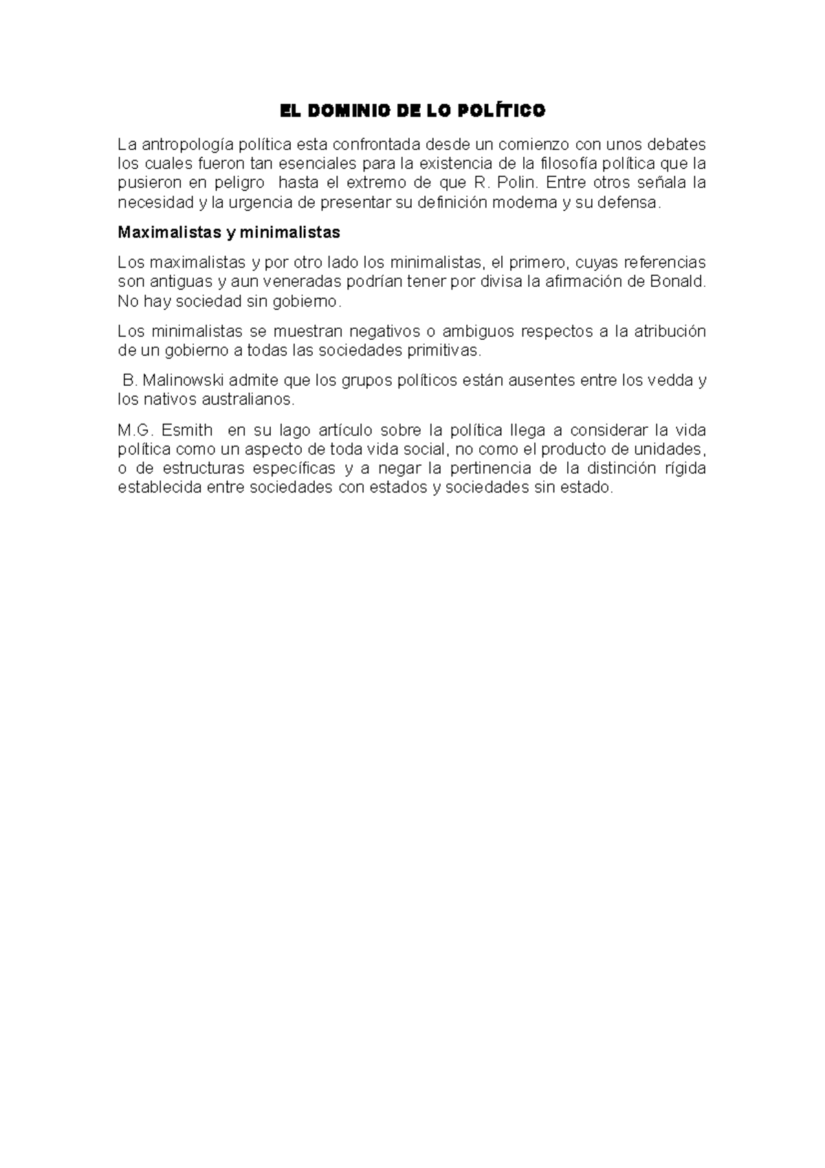 EL Dominio DE LO Político - EL DOMINIO DE LO POLÍTICO La antropología ...