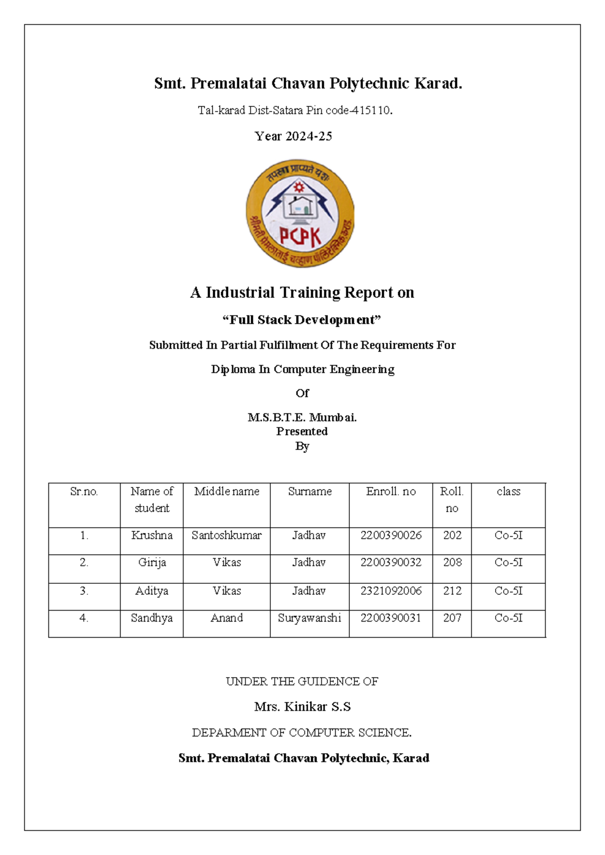 ITR - i need itr report - Smt. Premalatai Chavan Polytechnic Karad. Tal ...