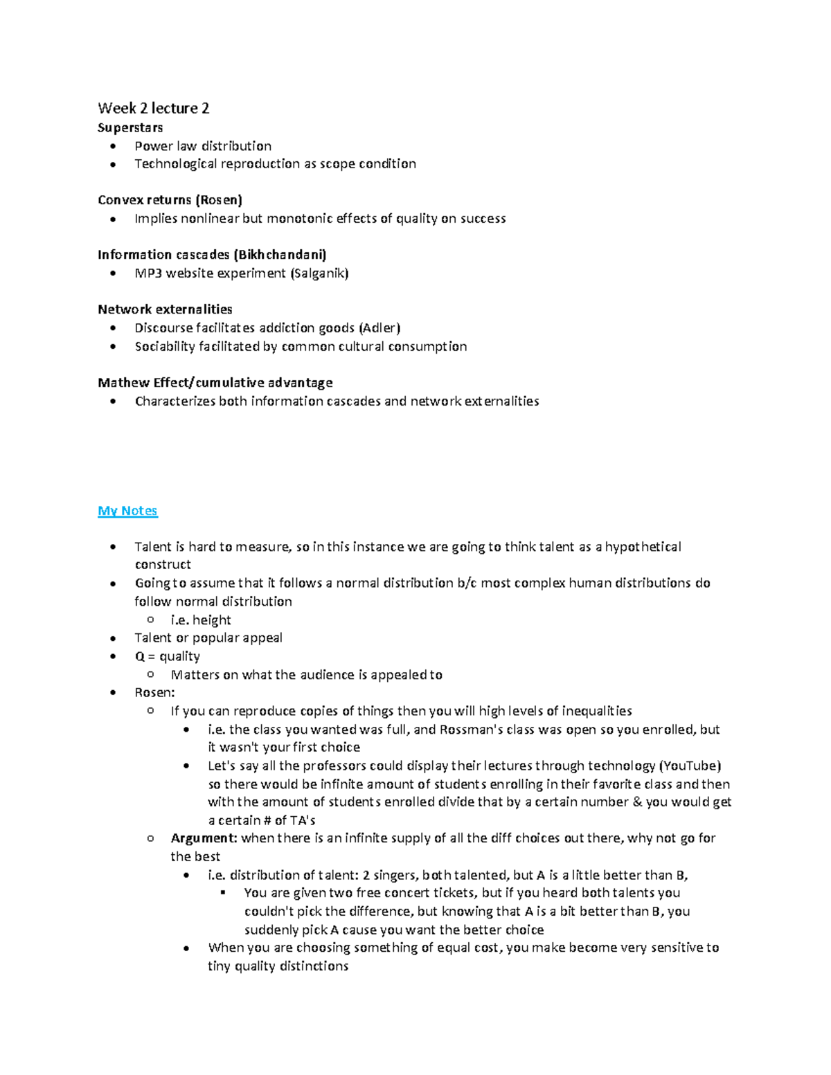 Week 2 lecture 2 - Superstars • Power law distribution • Technological reproduction as scope ...