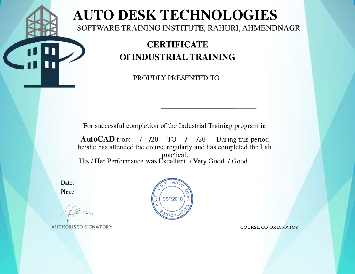 CAD Certificate 1 - Civil Engineering - CERTIFICATE Of INDUSTRIAL ...