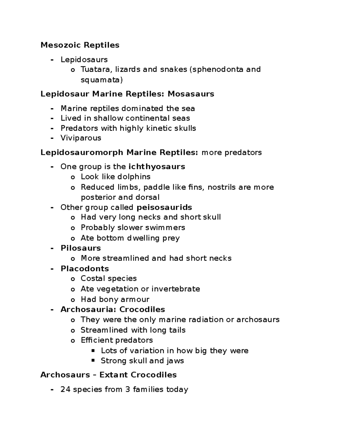 22 Mesozoic Reptiles - Lecture notes 22 - BIOL-2116 - U of W - Studocu