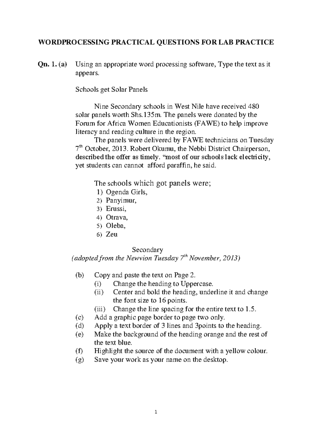 2020 April S3 S4 S6 Wordprocessing Practical Questions - WORDPROCESSING ...