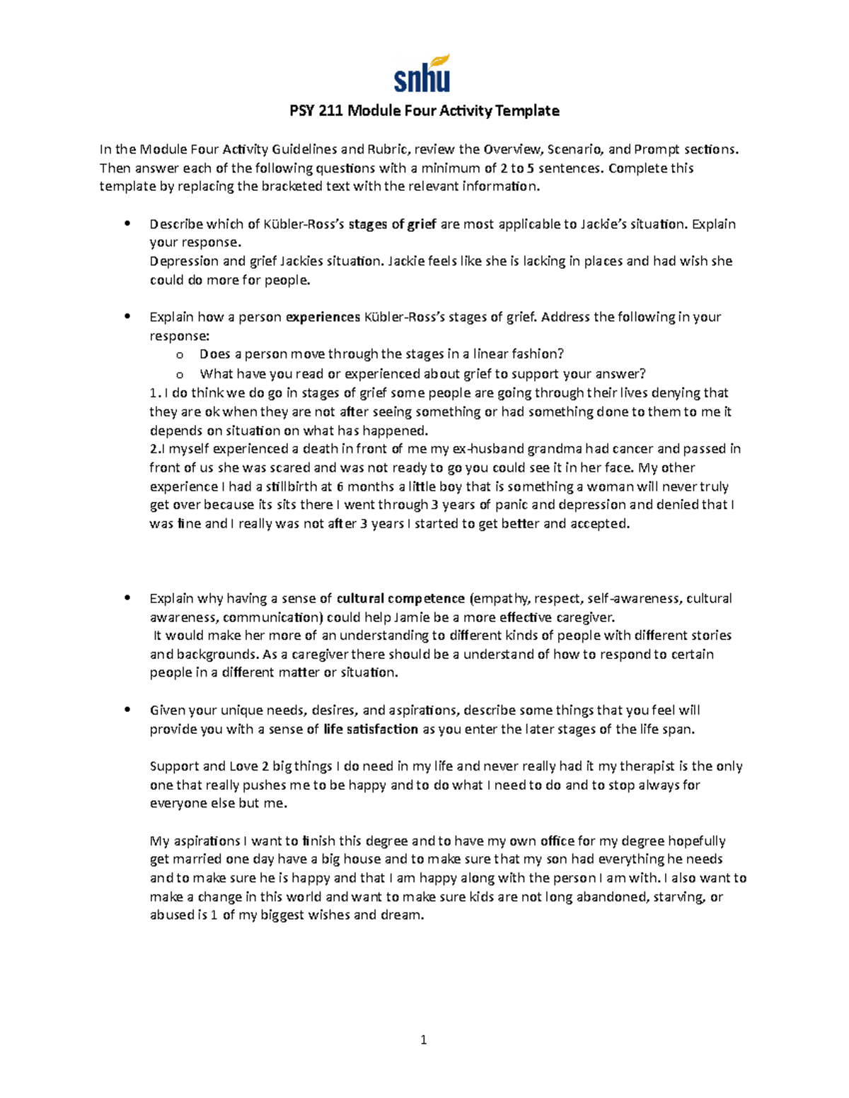 PSY 211 Module Four Activity Template Tanner - Then answer each of the ...