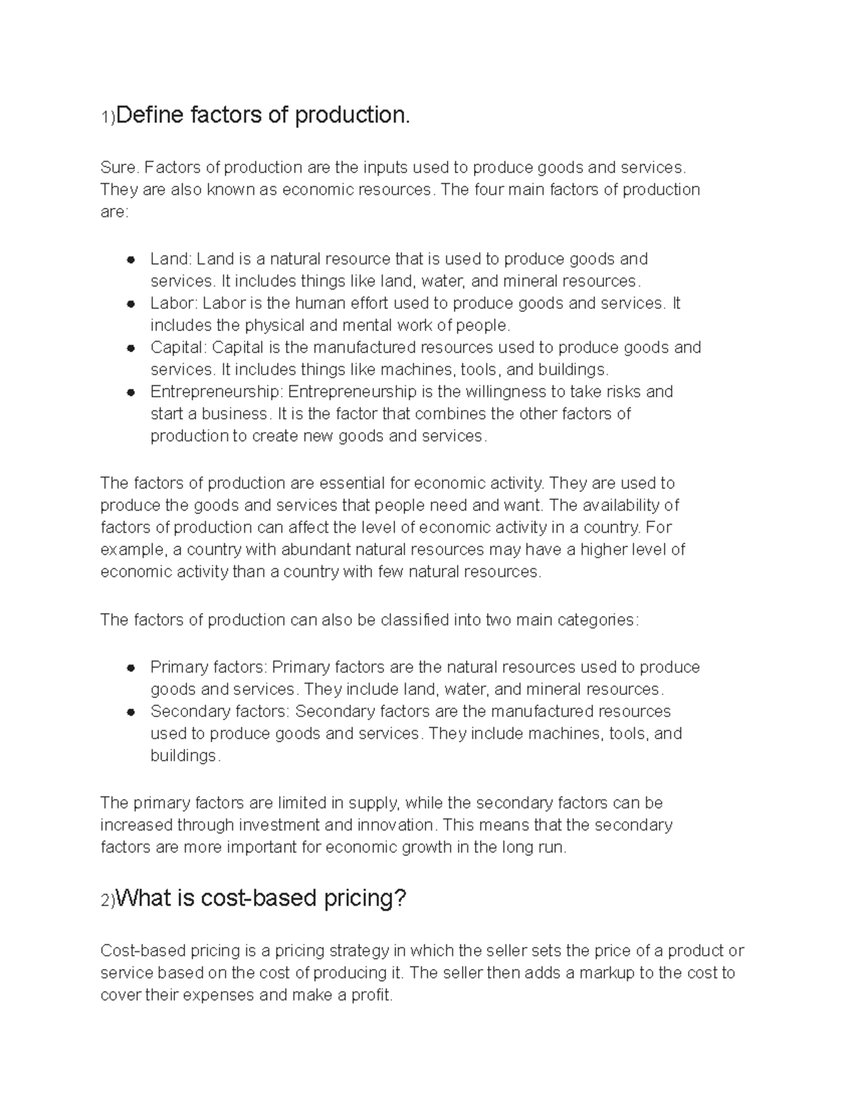 Unit 3 BEFA - 1)Define factors of production. Sure. Factors of ...