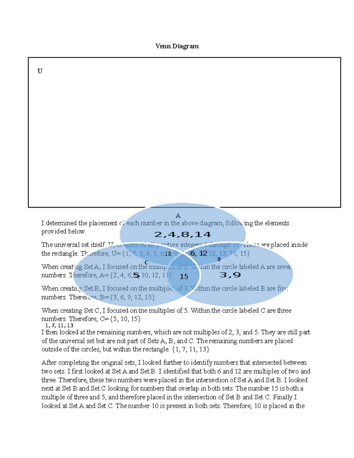 Venn Diagram Task 1 - Venn Diagram I determined the placement of each ...