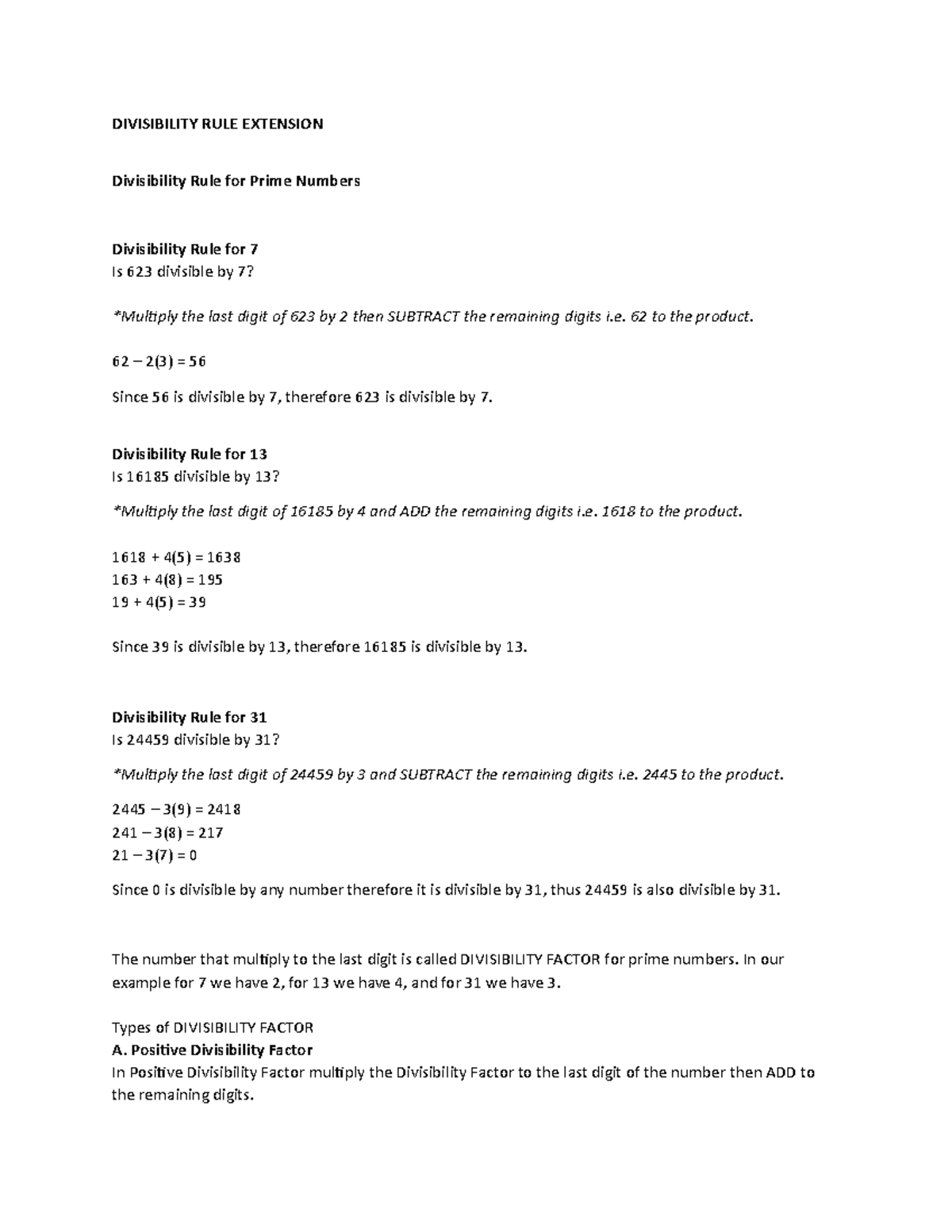 Divisibility Rule Extension - DIVISIBILITY RULE EXTENSION Divisibility ...