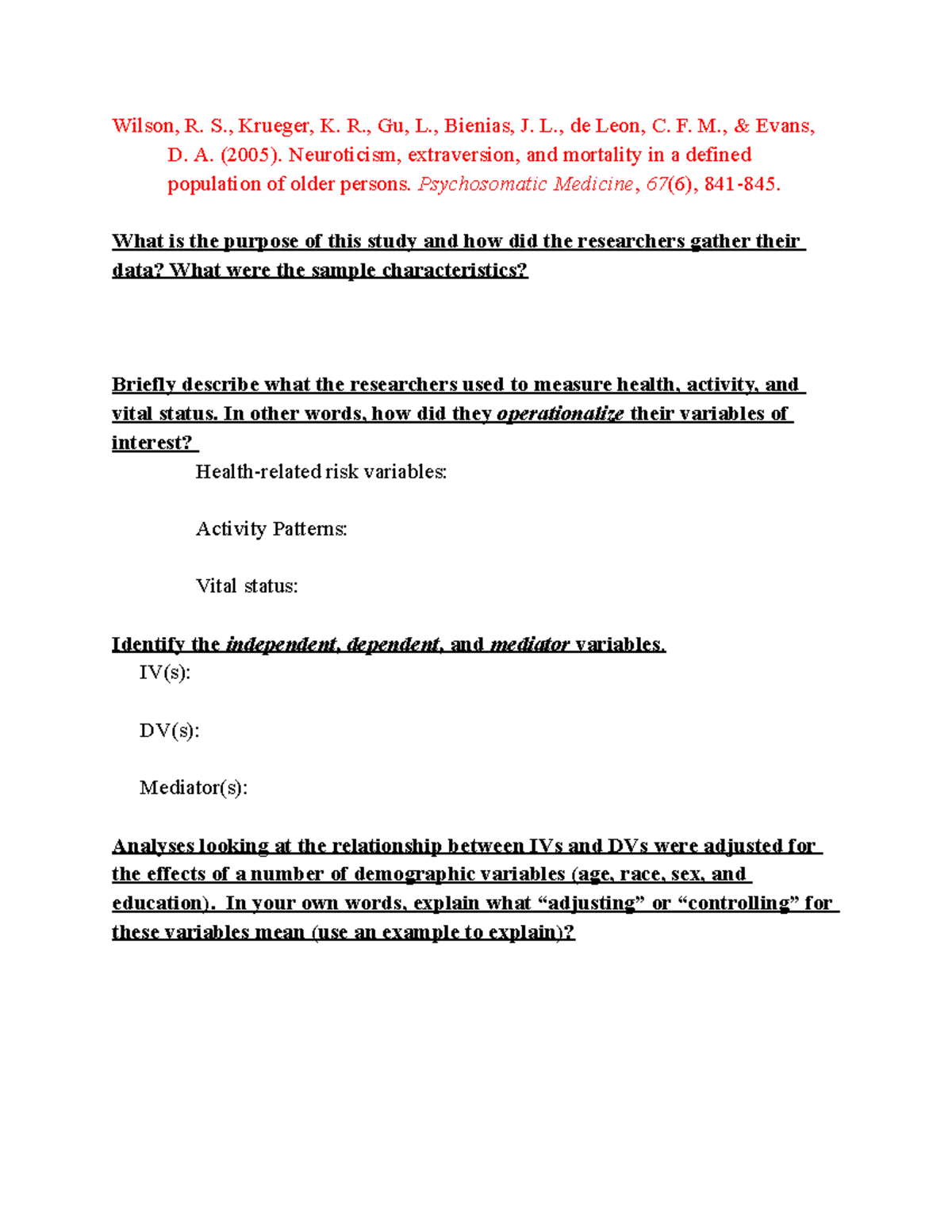 Worksheet 3b Wilson 2005 - Wilson, R. S., Krueger, K. R., Gu, L ...
