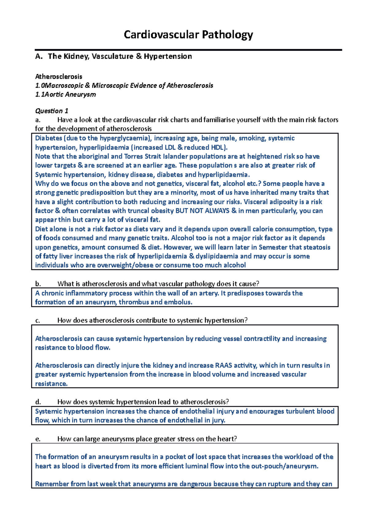 2019 CSB520 SEM2 Cardiac Pathology Answers - Cardiovascular Pathology A ...