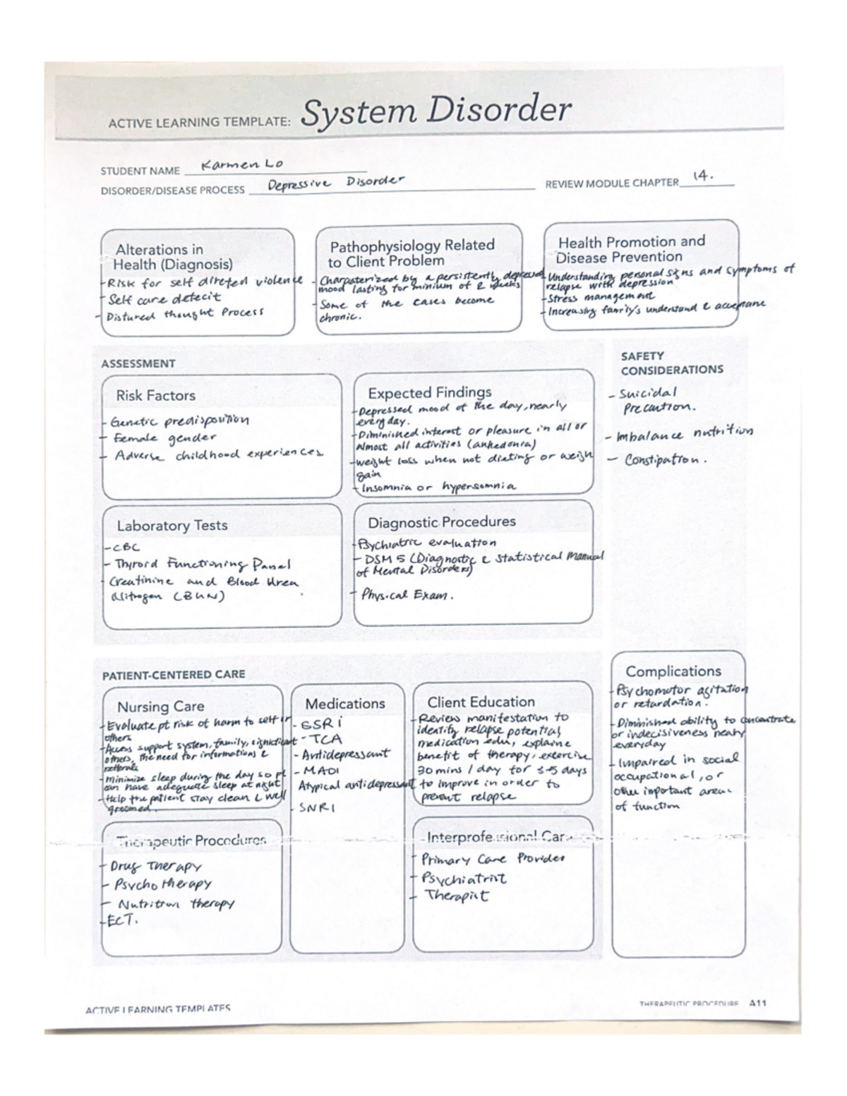 Active Learning Template System Disorder - RN 222A - Studocu