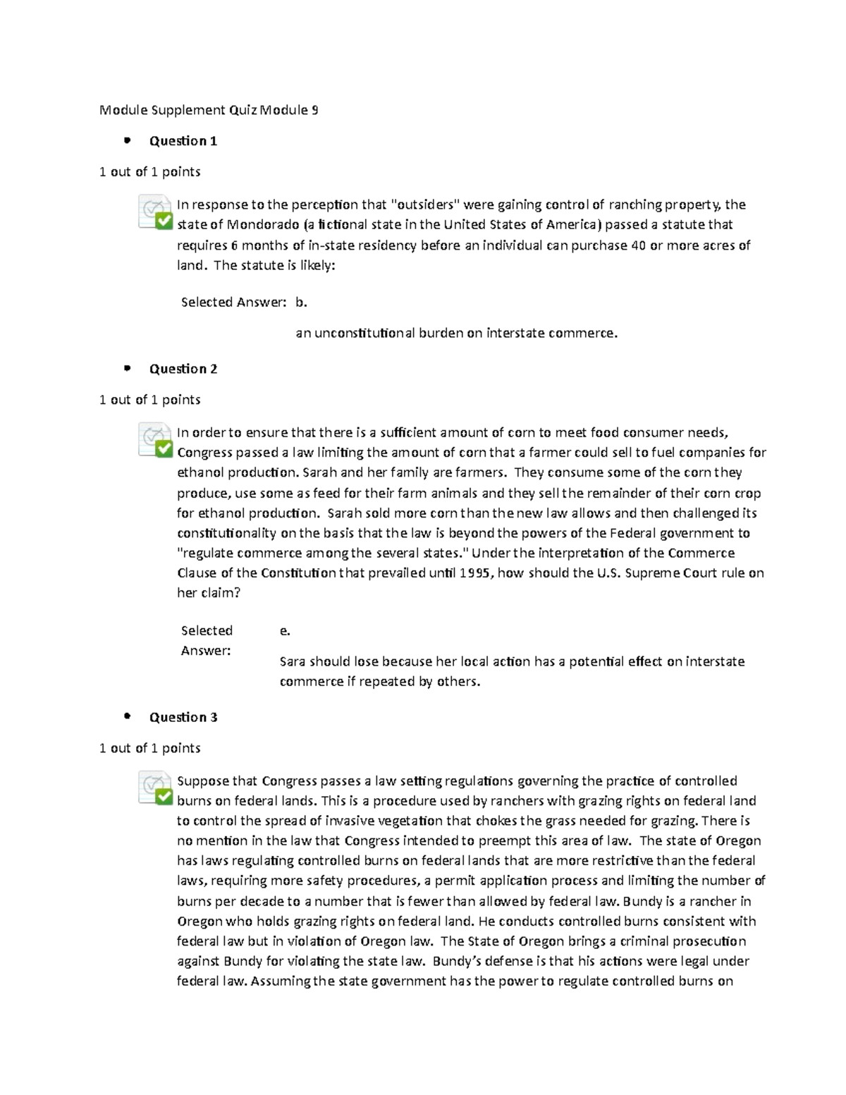 Module Supplement Quiz Module 9 - The statute is likely: Selected ...
