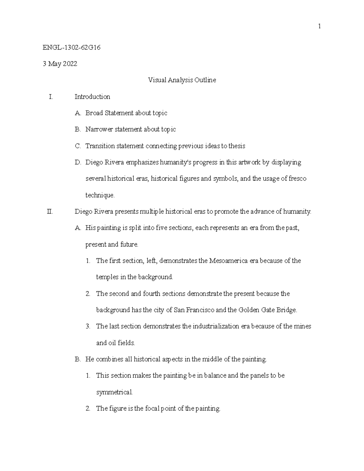 Visual Analysis Outline - ENGL-1302-62G 3 May 2022 Visual Analysis ...