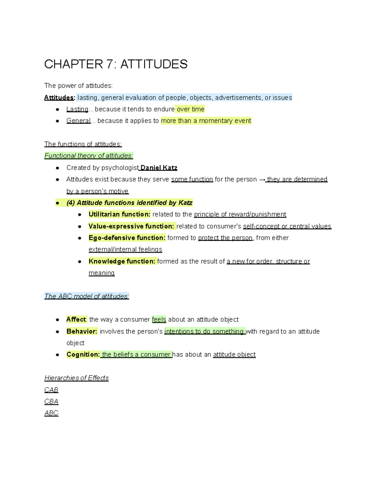 MARK T 305 TEST 2 Notes - CHAPTER 7: ATTITUDES The power of attitudes ...