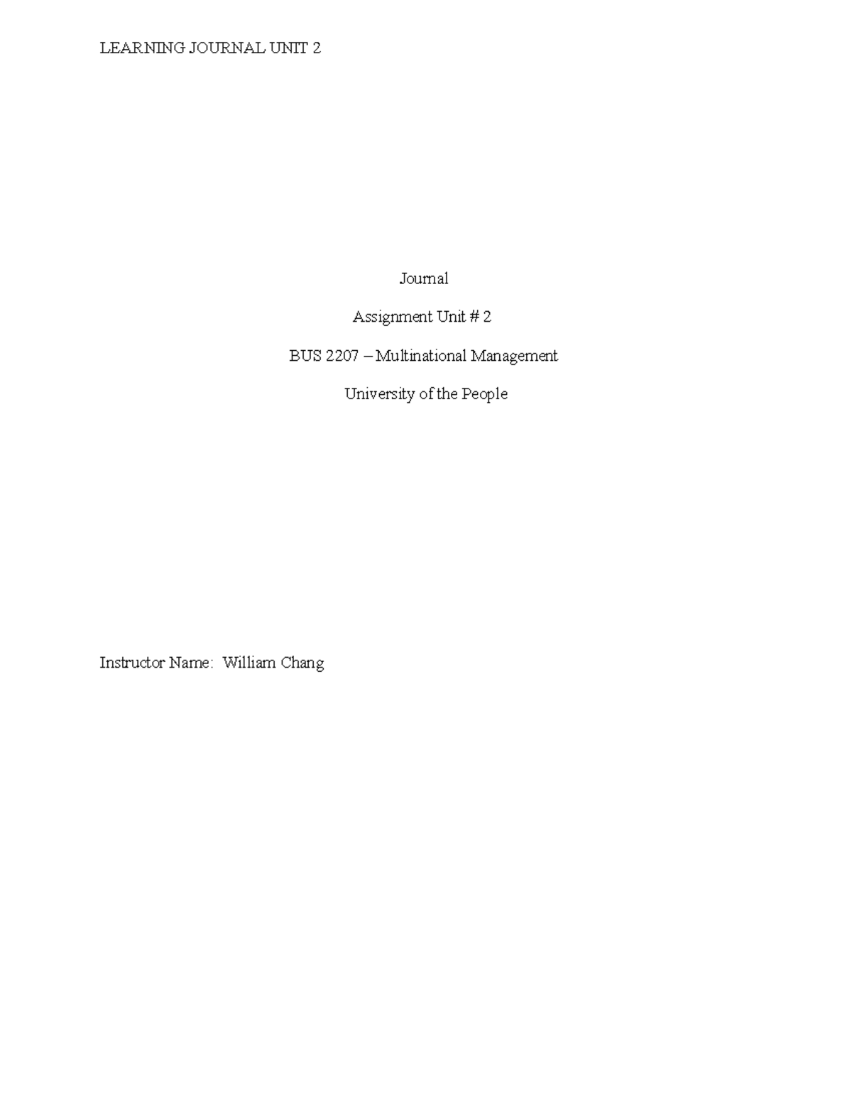Unit 2 Journal - BUS 2207 - BUS 2207 - UoPeople - Studocu