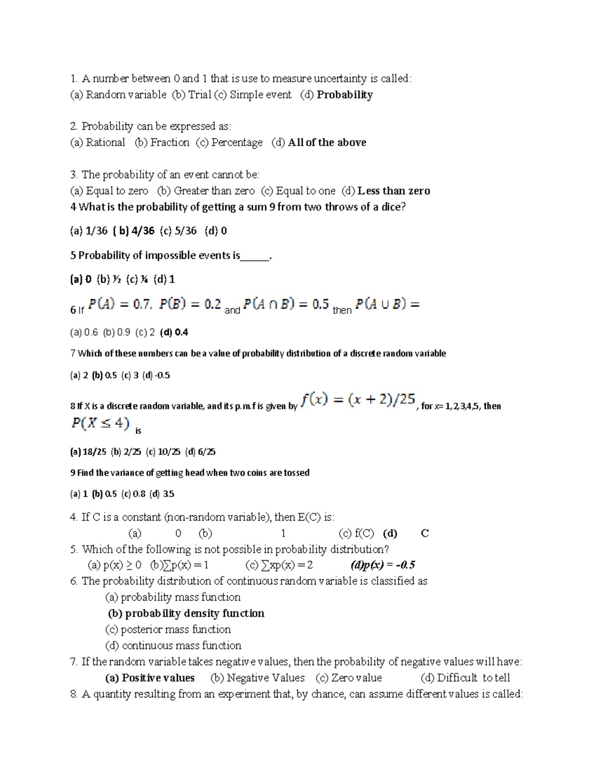 Sampleof MTH 302MCQ - nil - A number between 0 and 1 that is use to ...