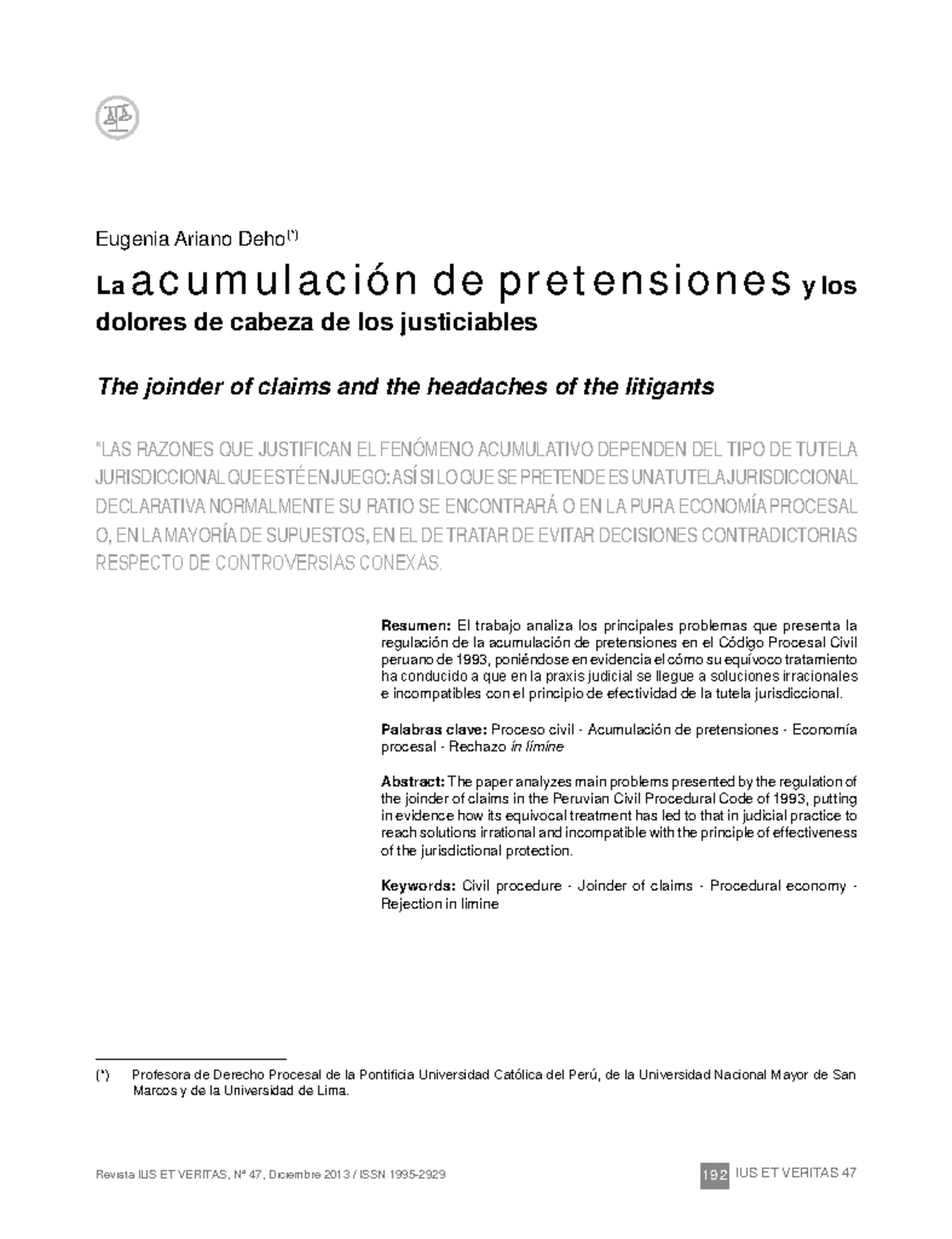 Clase 01 - Lectura La acumulacion de pretensiones(1) - Resumen: el ...
