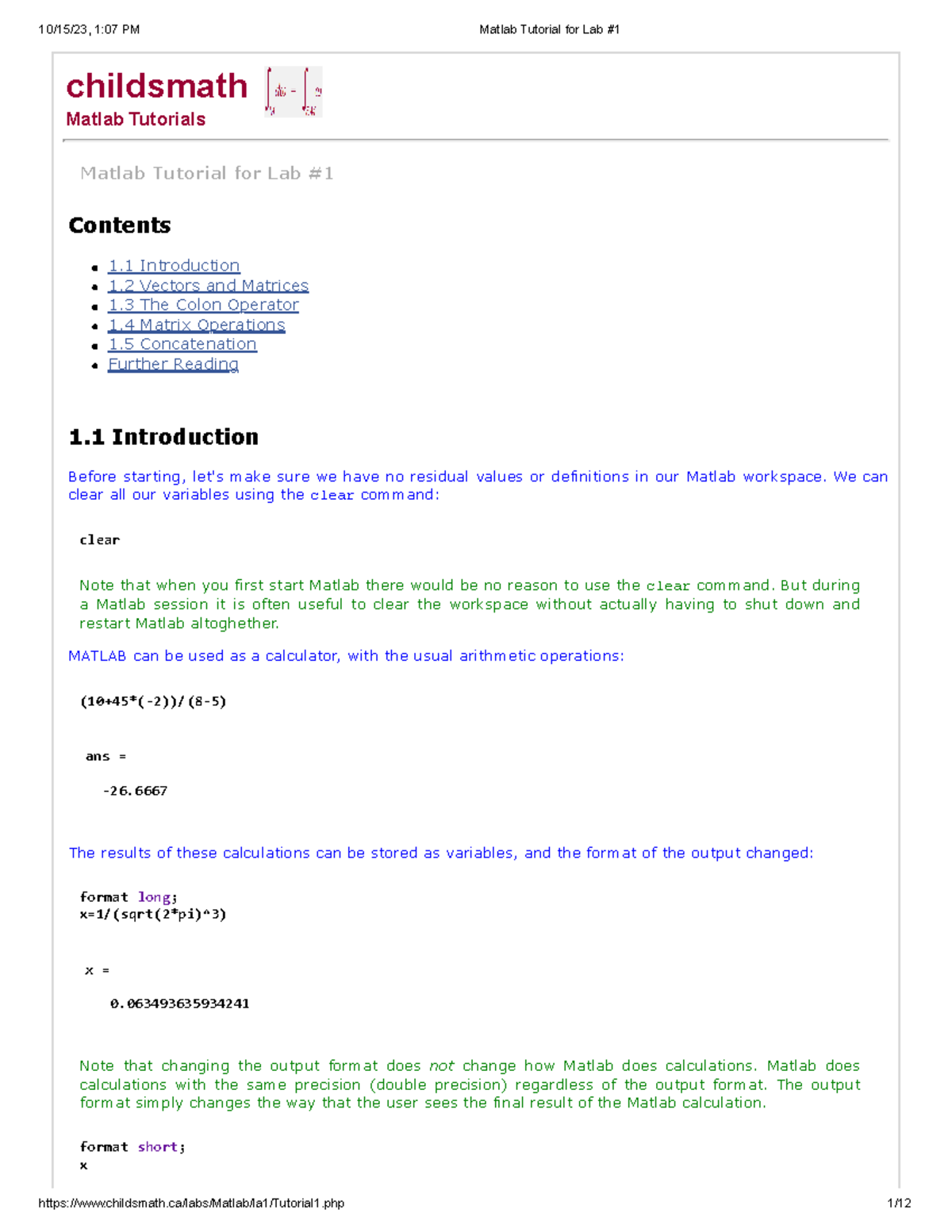 Matlab Tutorial for Lab #1 - childsmath Matlab Tutorials Matlab ...