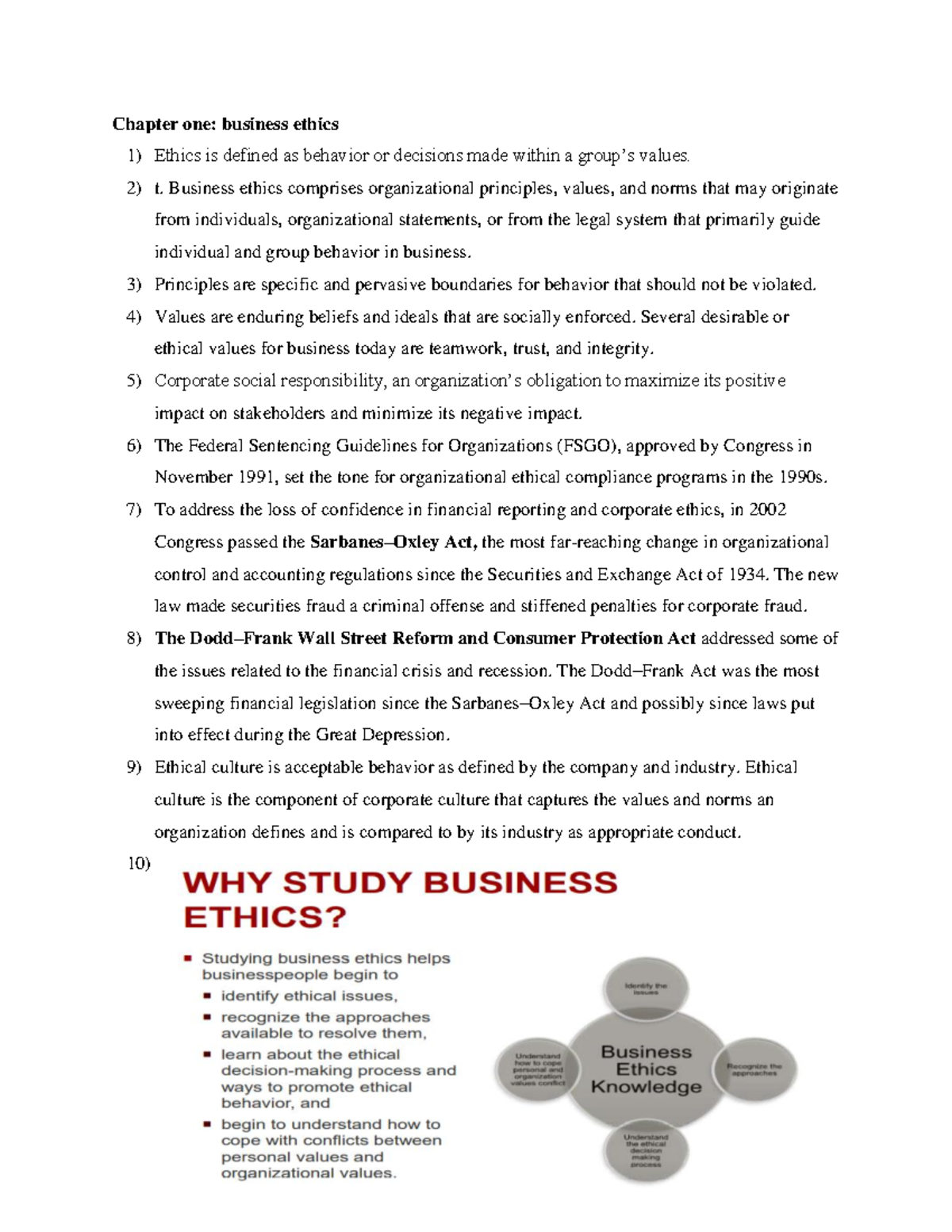 Ethics note - please - Chapter one: business ethics 1) Ethics is defined as behavior or ...