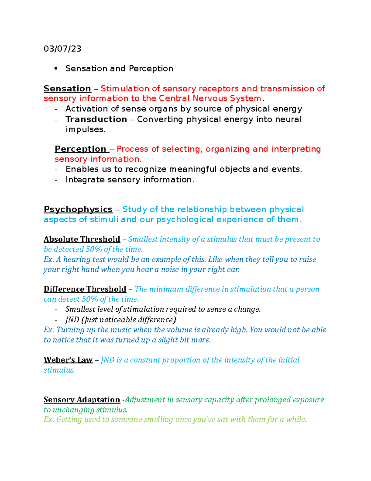 Sensation and Perception - Part 1 - 03/07/ Sensation and Perception ...
