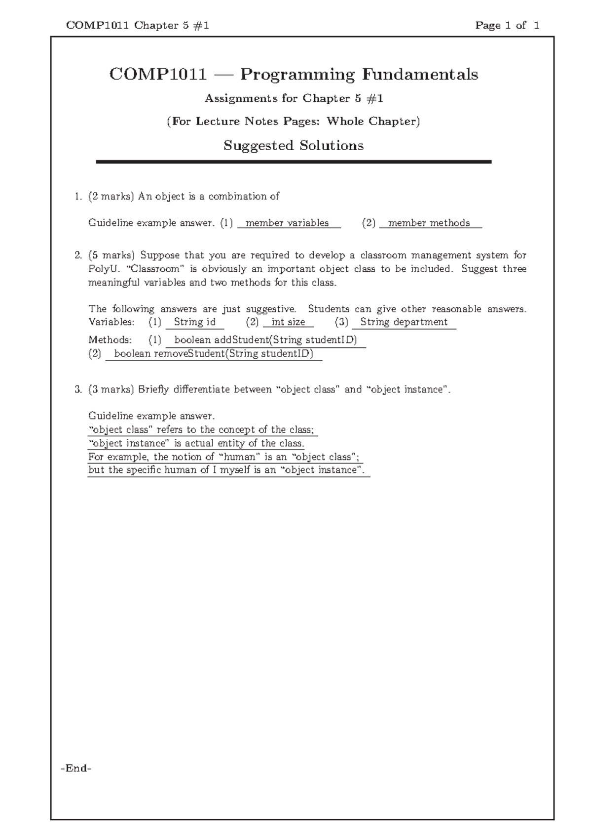 Answer of Assignment 5 1 - COMP1011 Chapter 5 #1 Page 1 of 1 COMP1011 — Programming Fundamentals ...