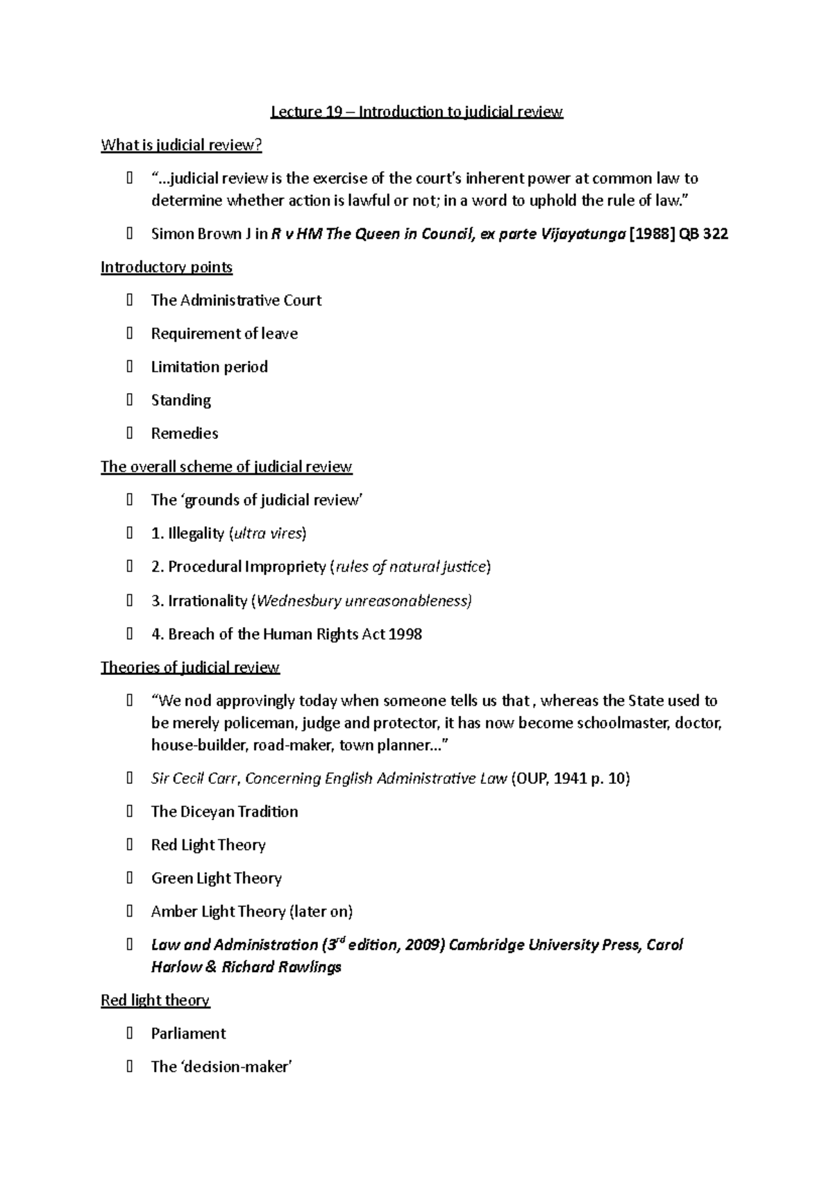 Lecture 19 - Intro to judicial review - Lecture 19 – Introduction to ...