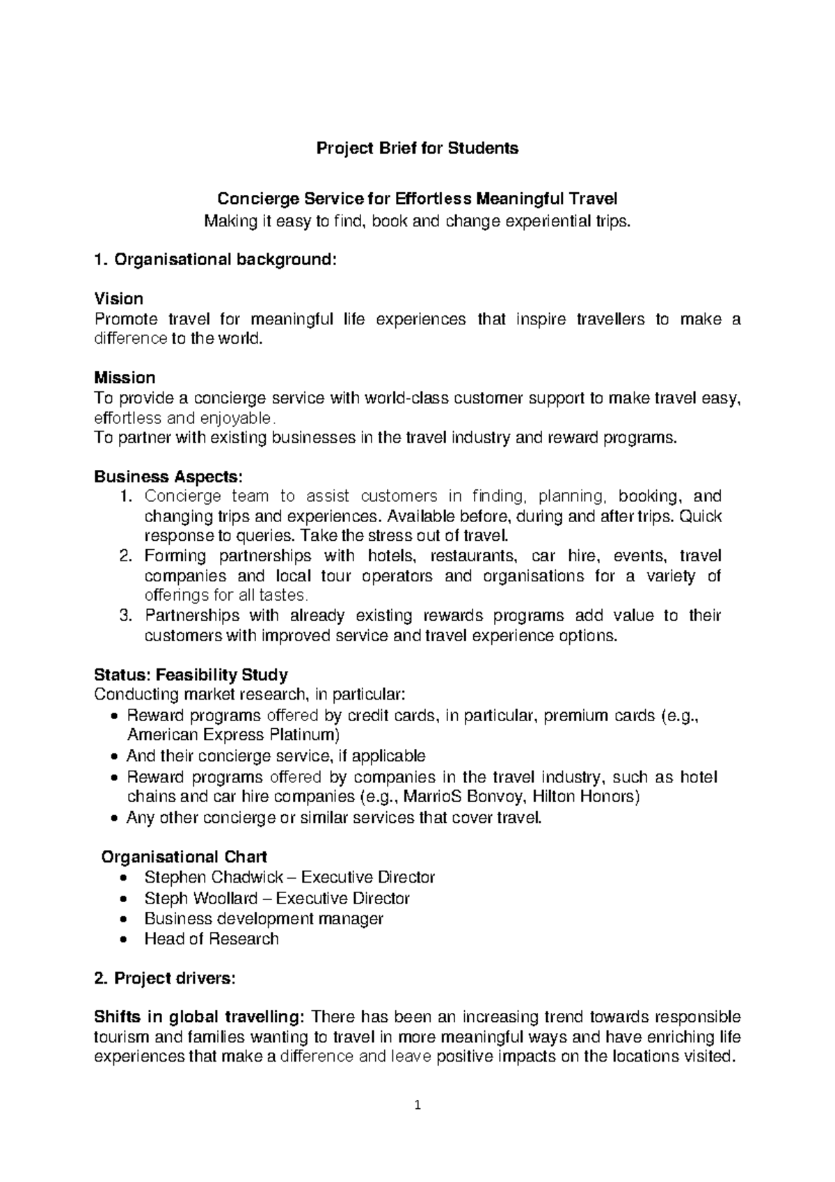 Class 1 Project brief Concierge service for meaningful travels ...