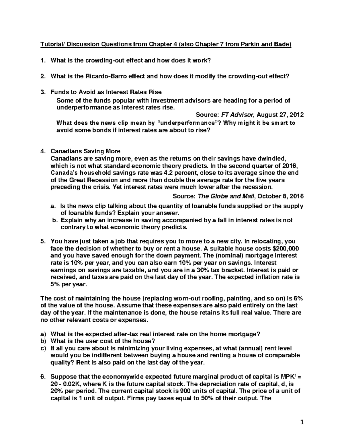 Week4-1 - Practice questions - 1 Tutorial/ Discussion Questions from ...