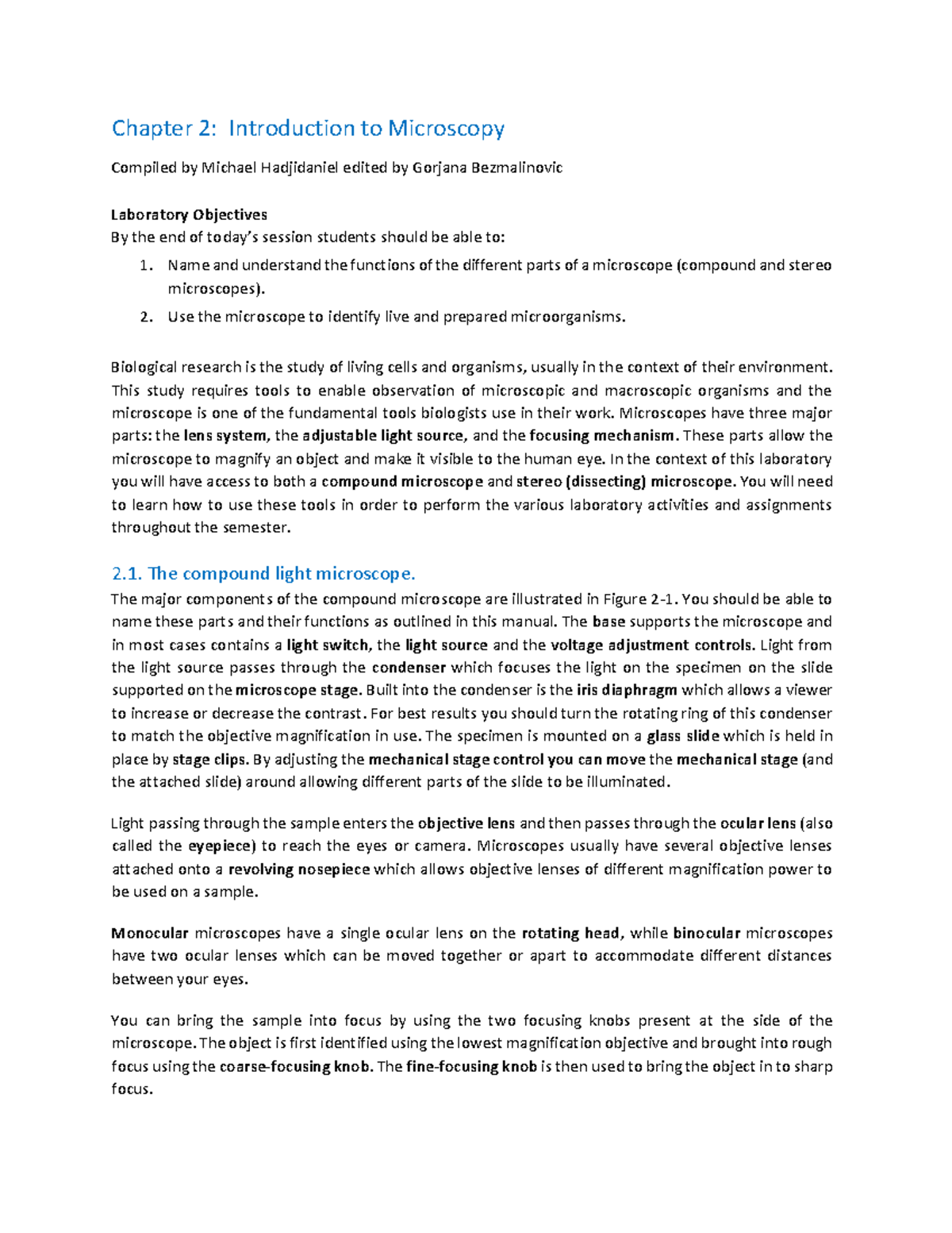 BISC 120 lab manual microscope 2(1) - Chapter 2: Introduction to ...