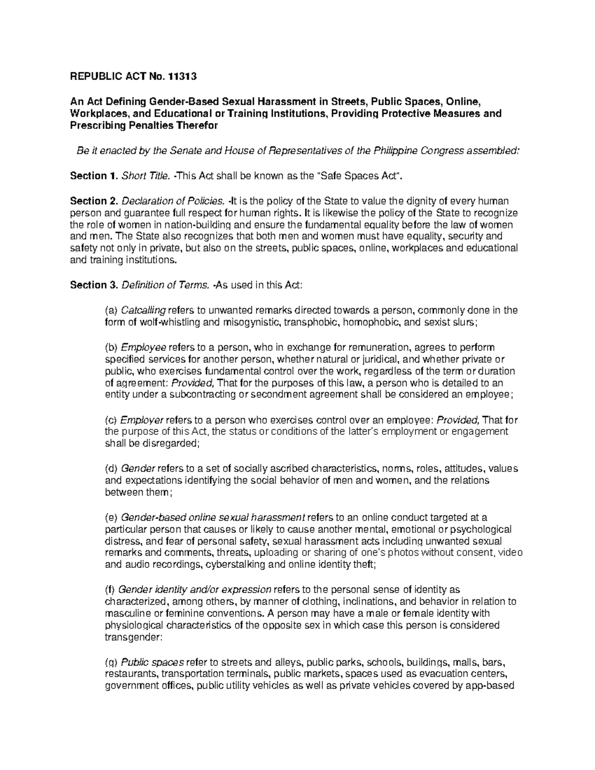 Republic ACT No. 11313 - Review materials - REPUBLIC ACT No. 11313 An ...