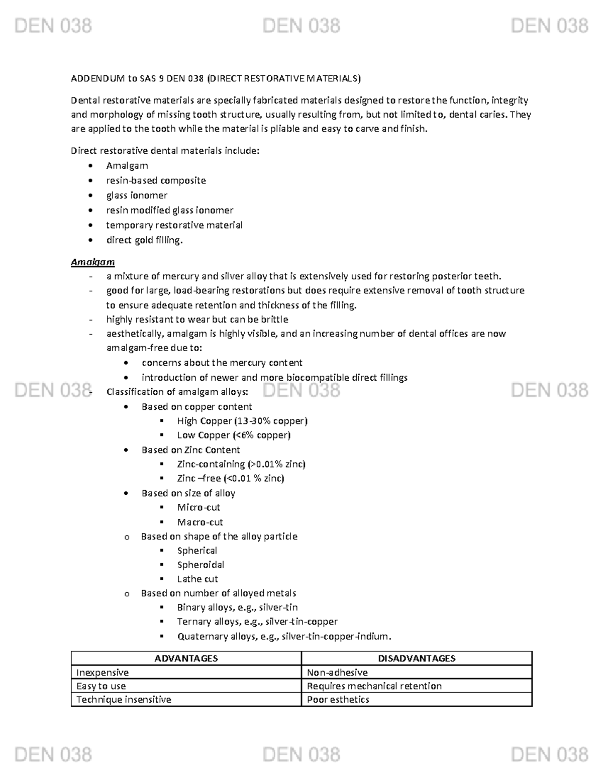 Addendum to SAS 9 DEN 038 - Doctor of Dental Medicine - SWU - Studocu