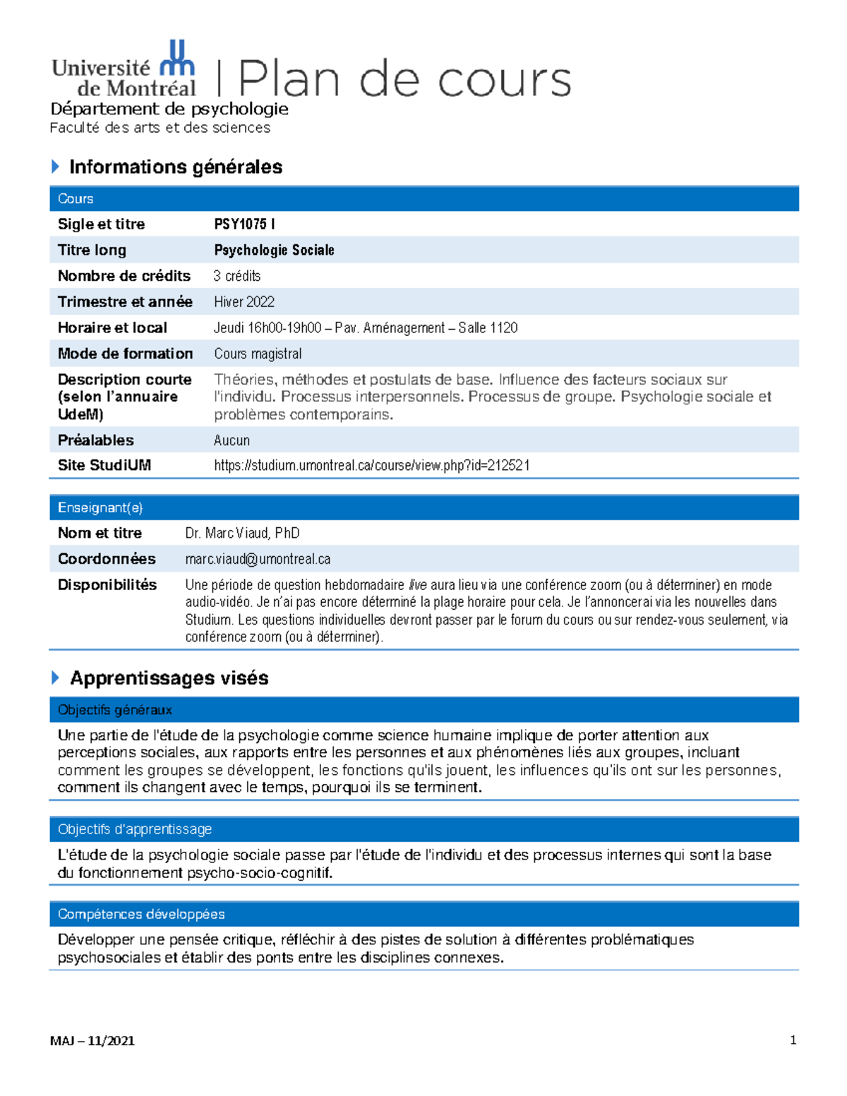 Plan de cours - Plan - Faculté des arts et des sciences Informations ...