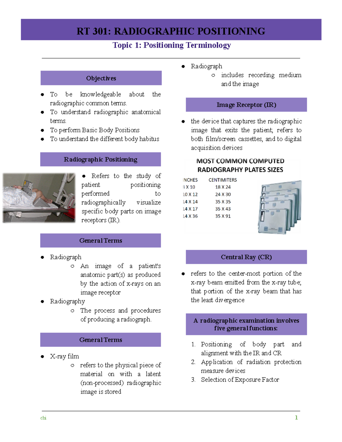 RT 301 Radiographic Positioning Prelim to Midterms - Topic 1 ...
